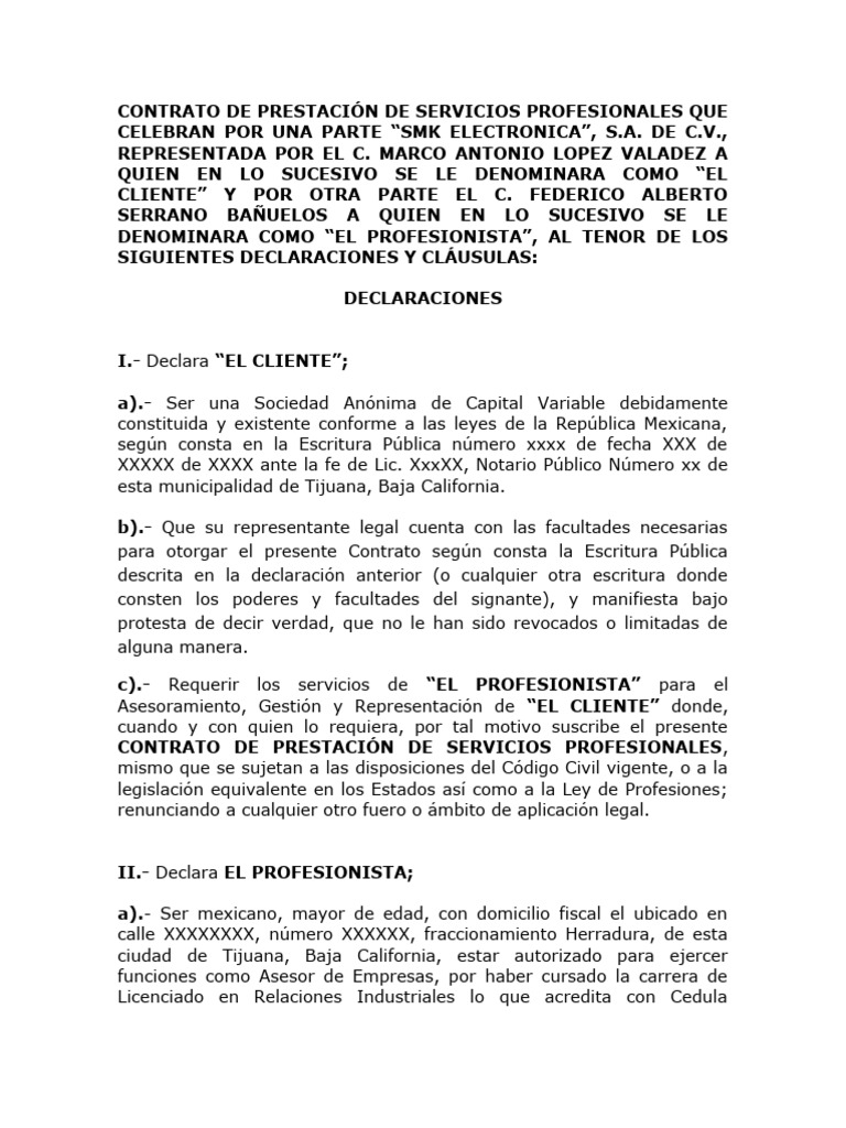 Contrato de Servicios Profesionales SMK | PDF | Justicia | Crimen y ...