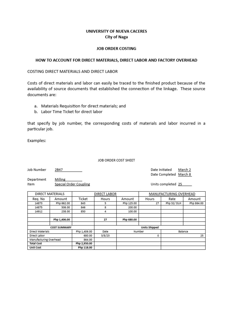 Job Order Costing Guide for Manufacturing | PDF | Cost Of Goods Sold | Cost