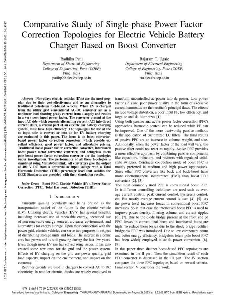 EV Charger Power Factor Correction Study | PDF | Rectifier | Electric ...