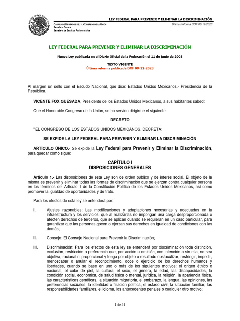 LFPED | PDF | Discriminación | Invalidez