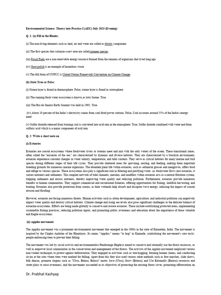 Question Paper With Solution July 2023 (Eve) | PDF | Ozone Depletion ...