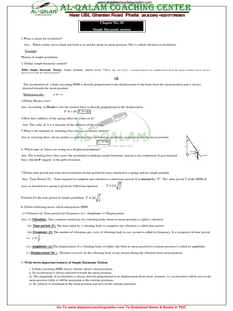 10th Physics - Complete Notes | PDF | Waves | Sound 10th Physics - Complete Notes | PDF | Waves | Sound