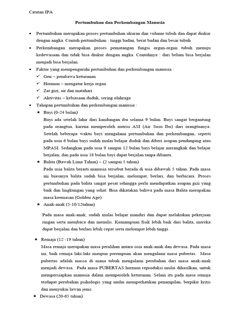 Catatan IPA Kelas 6 PUBERTAS | PDF