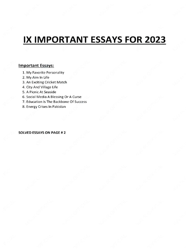 Ix Imp Essays 2023 | PDF