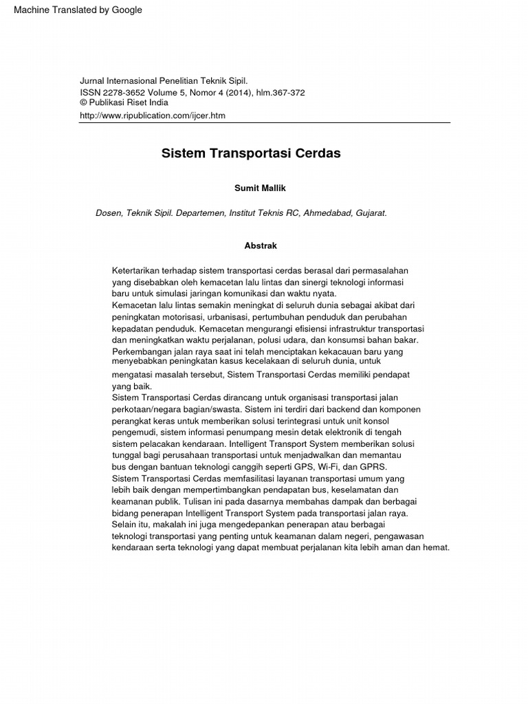 Intelligent Transportation System Sistem Transportasi Cerdas Pdf