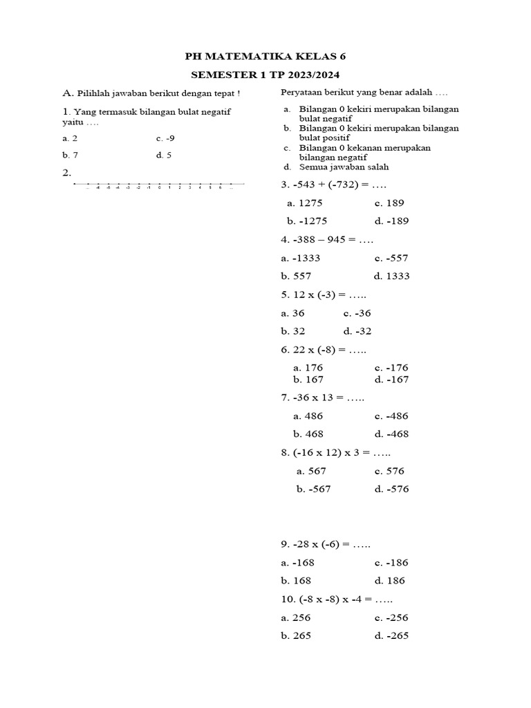 PH Matematika Kelas 6 | PDF