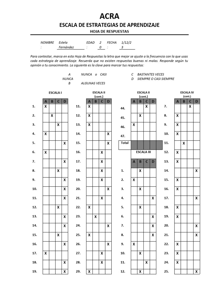 Práctica 12 - ACRA-Hoja de respuestas completa | PDF
