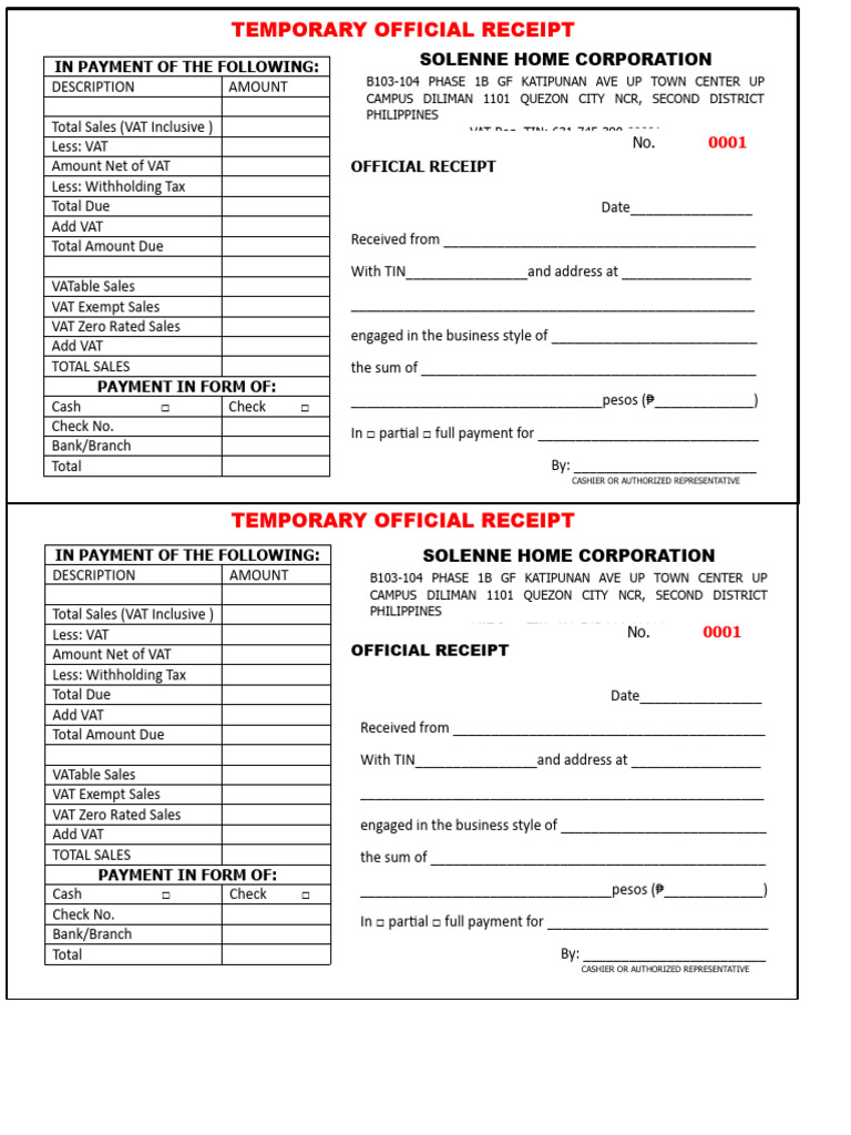 Official and Temporary Receipt Sample | PDF | Value Added Tax | Receipt
