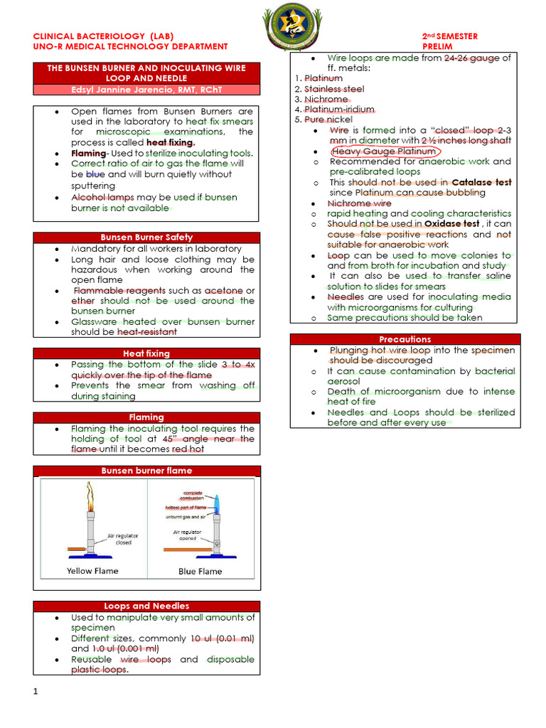 The Bunsen Burner and Inoculating Wire Loop and Needle | PDF ...