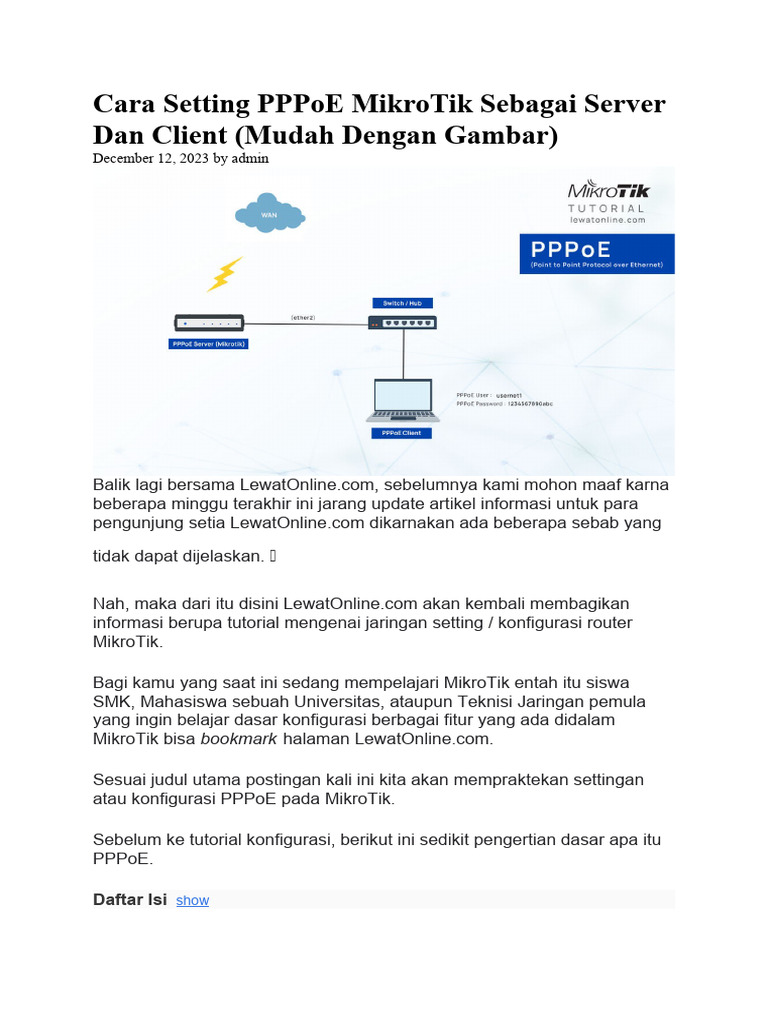 Cara Setting PPPoE MikroTik Sebagai Server Dan Client | PDF