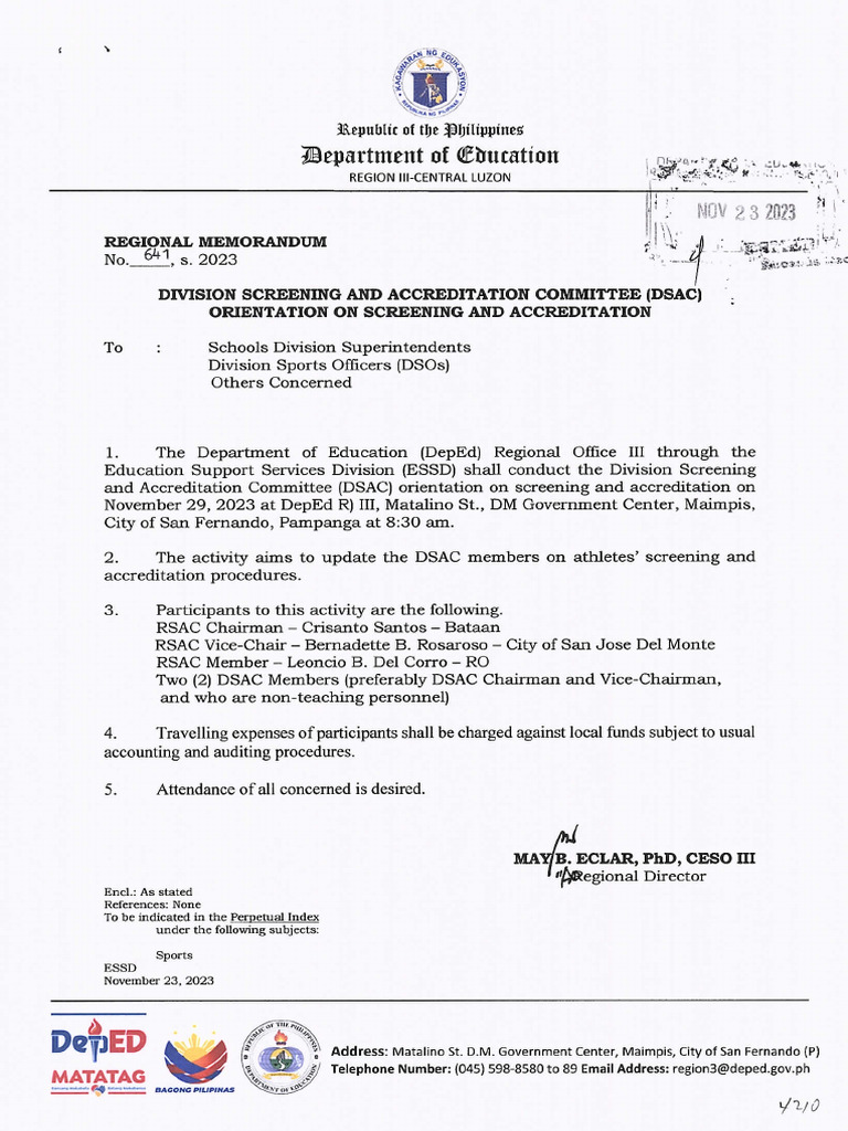 RM No. 614 S.2023 Division Screening and Accreditation Committee Dsac Orientation On Screening ...