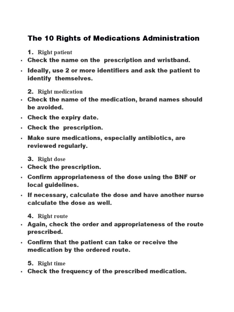 The 10 Rights of Medications Administration | PDF