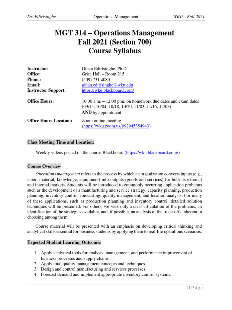 Operations Management Outline | PDF | Lean Manufacturing | Operations ...