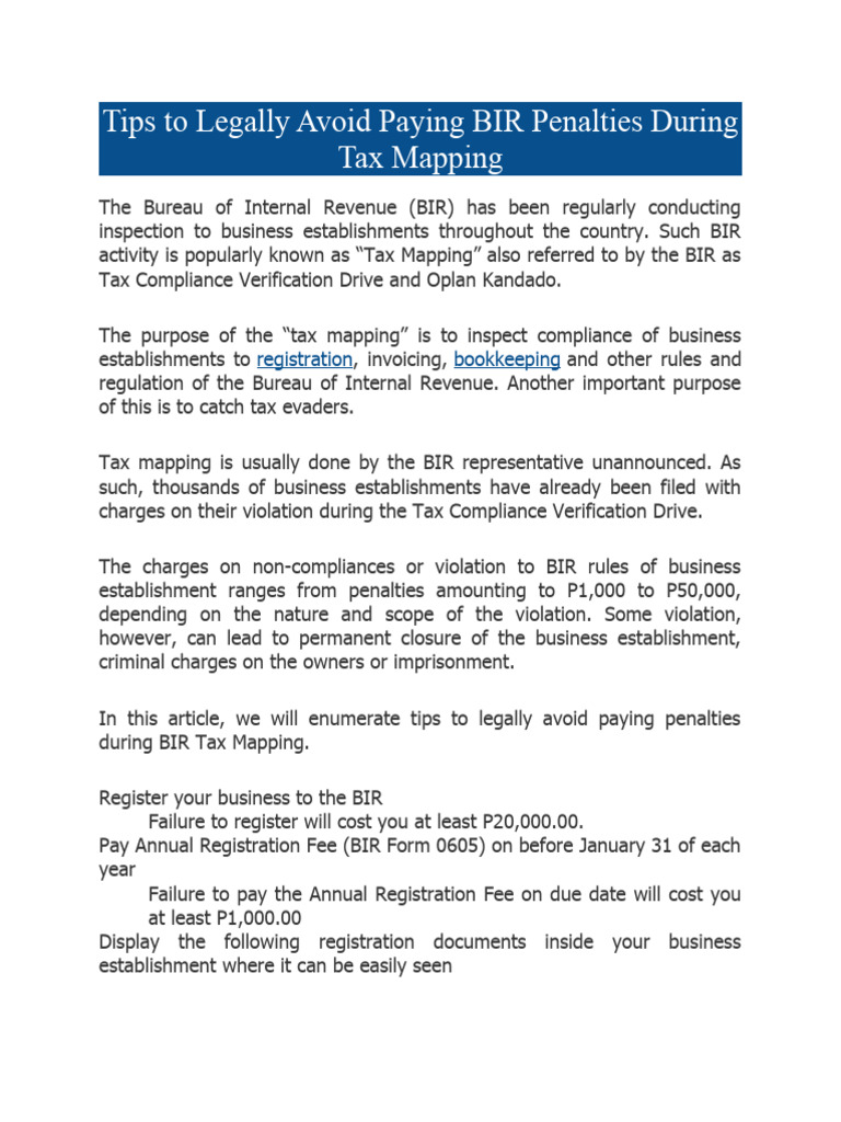 Tips to Legally Avoid Paying BIR Penalties During Tax Mapping | PDF ...