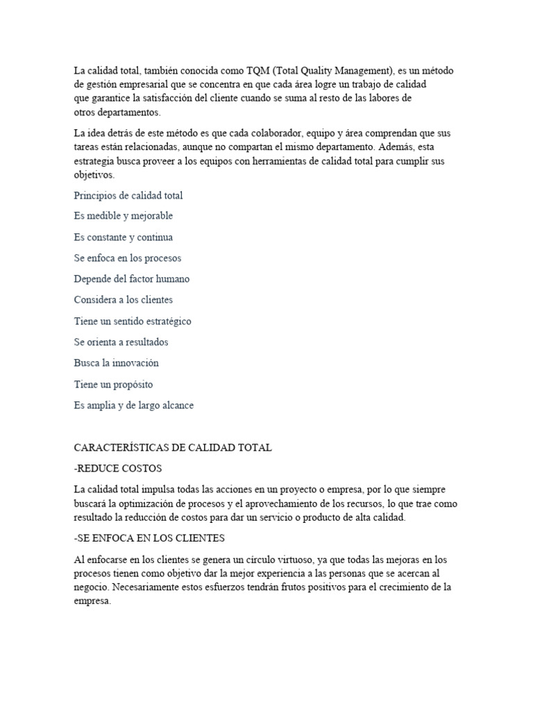 La Calidad Total | PDF | Calidad (comercial) | Business
