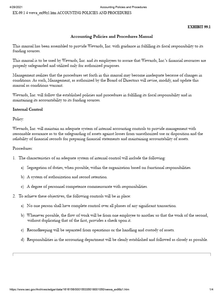 Wewards, Inc. Accounting Procedures Manual | PDF | Accounts Payable ...