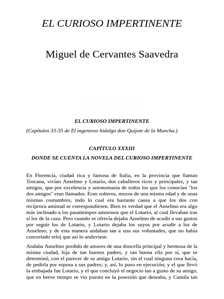 1605 - El Curioso Impertinente. Miguel de Cervantes | PDF | Verdad ...