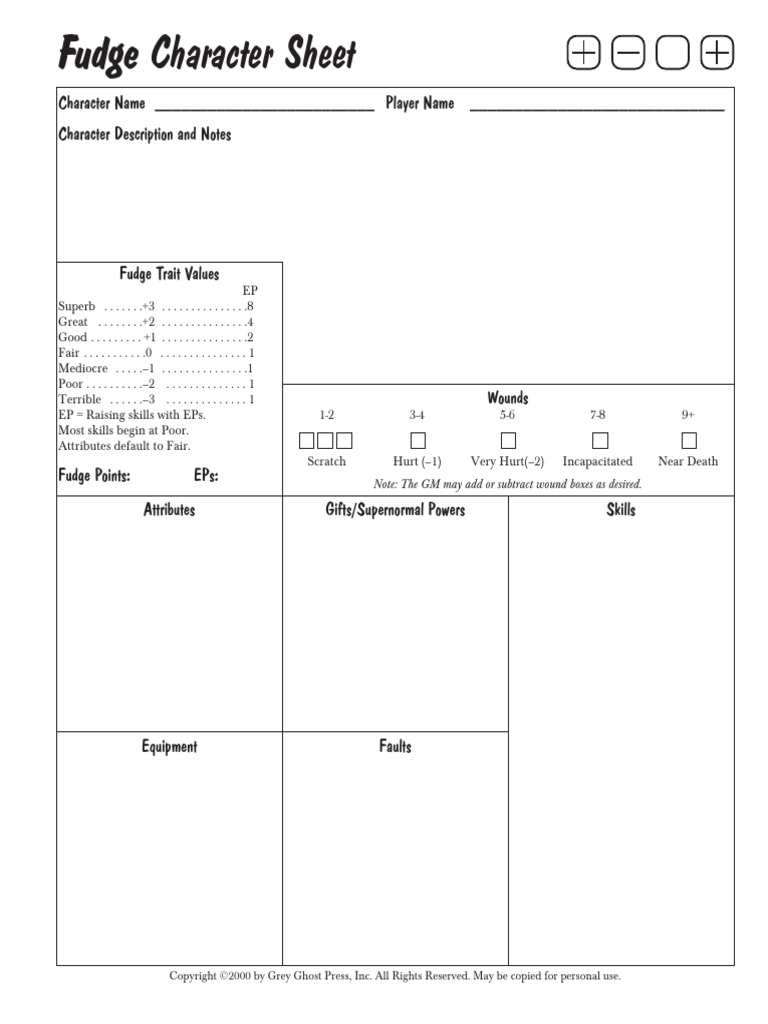 Fudge Character Sheet | PDF
