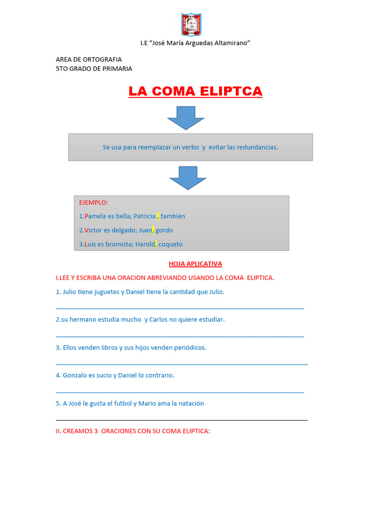 COMA ELIPTICA-Ortografia 5to | PDF | Artes del Lenguaje y Comunicación