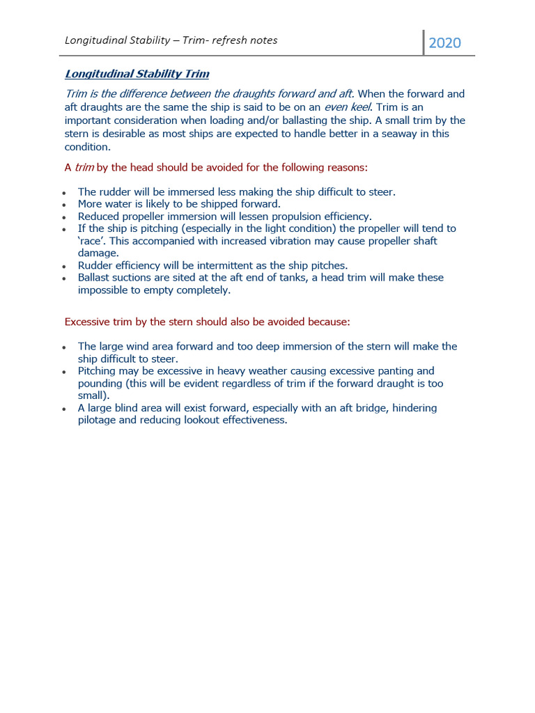 Longitudinal Stability Trim | PDF | Ships | Watercraft