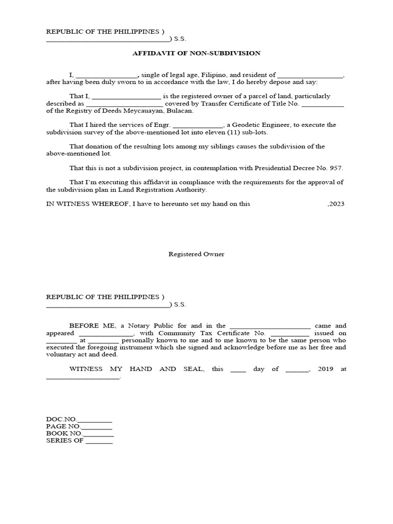 Affidavit of Non-Subdivision | PDF