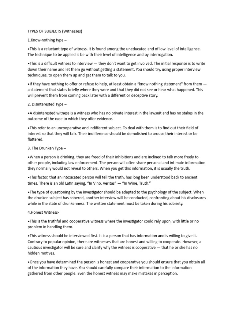 Types of Subjects (Witnesses) | Download Free PDF | Witness | Deception