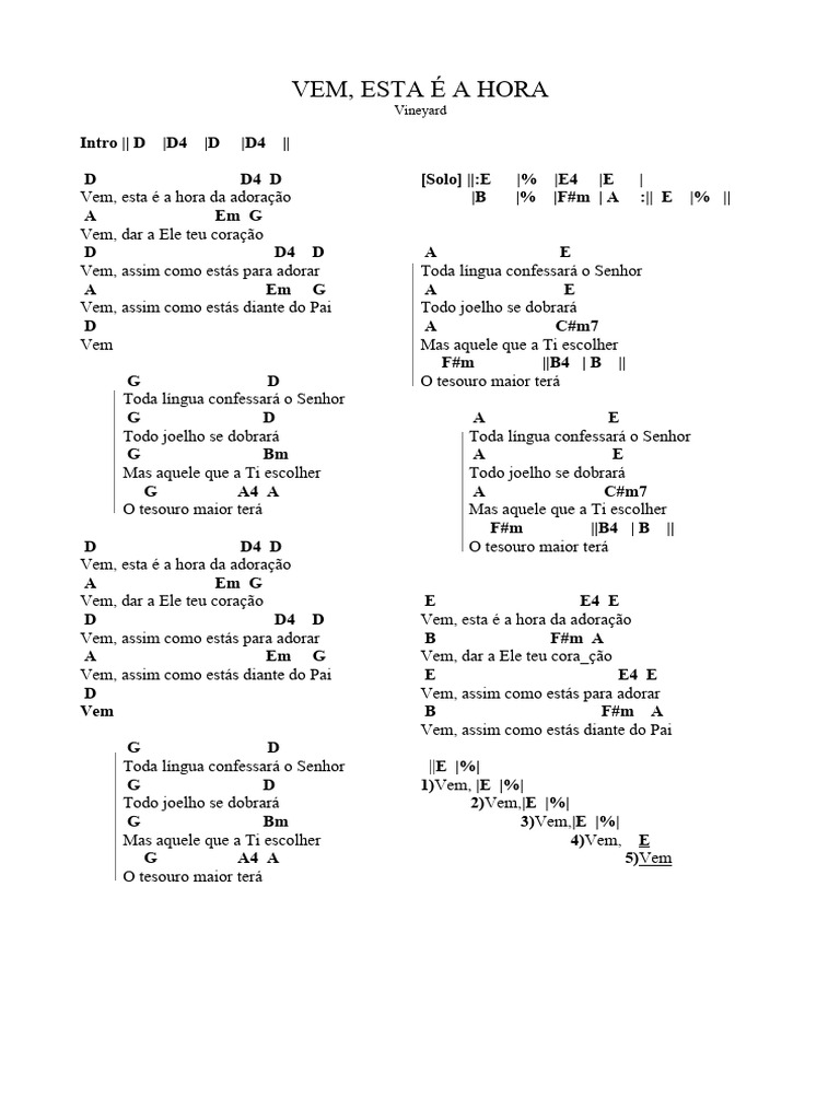 Vem, Esta É A Hora | PDF