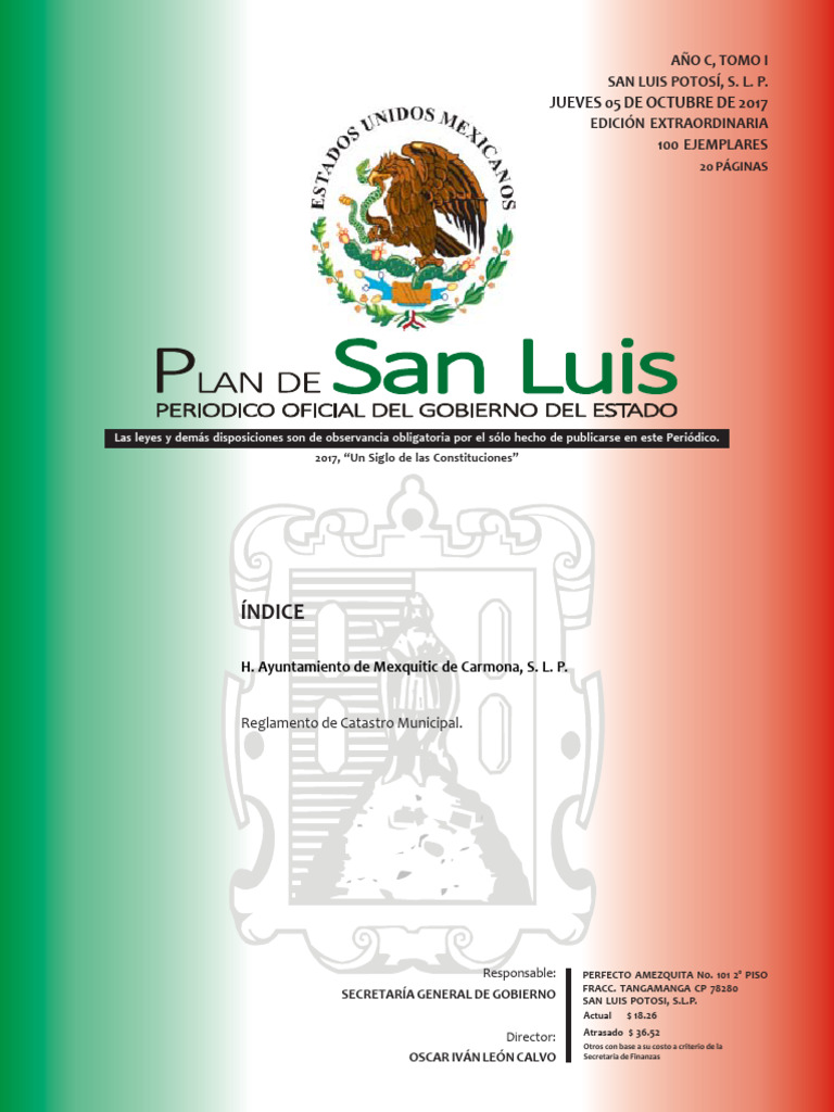 Reglamento de Catastro en Mexquitic SLP | PDF
