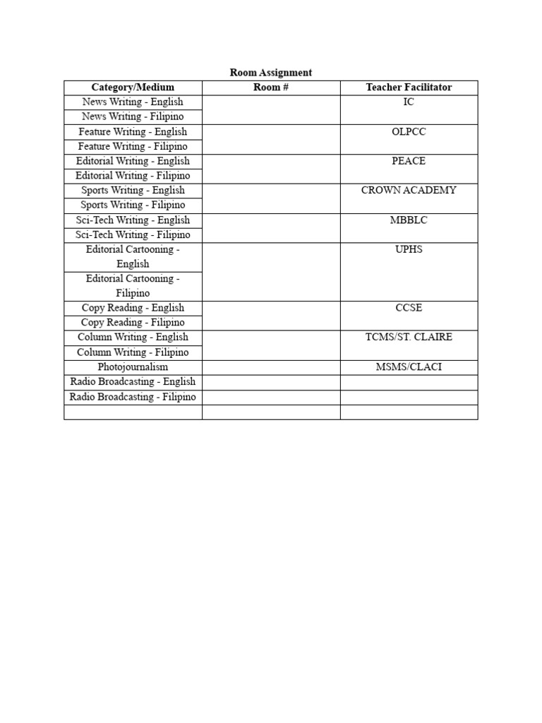 Room Assignment | PDF