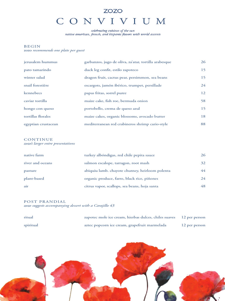 Zozo Menu With Prices | PDF