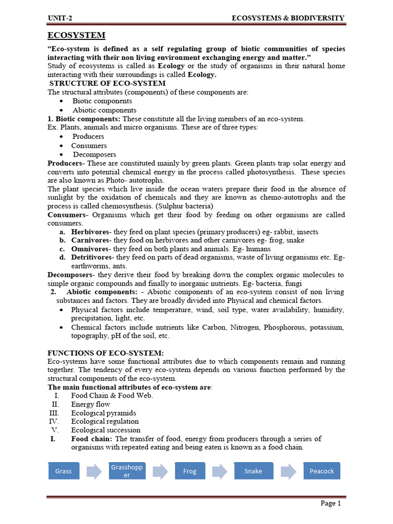 Unit Ii Ecosysten and Biodiversity | PDF | Ecosystem | Biodiversity
