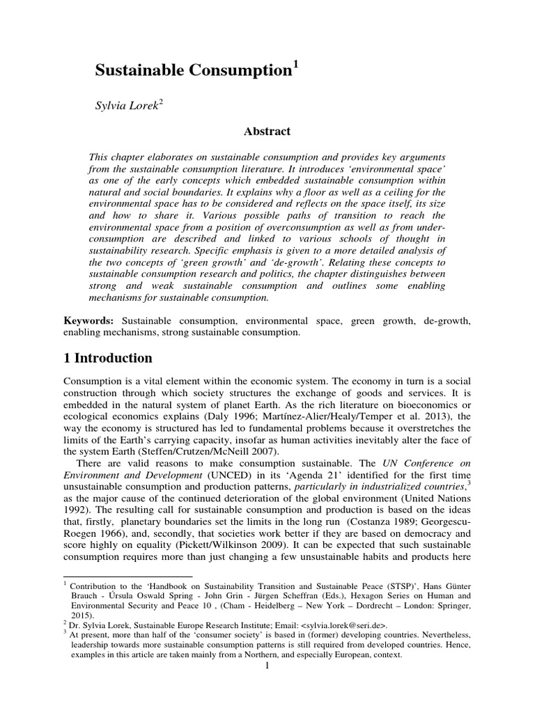 Sustainable Consumption | PDF