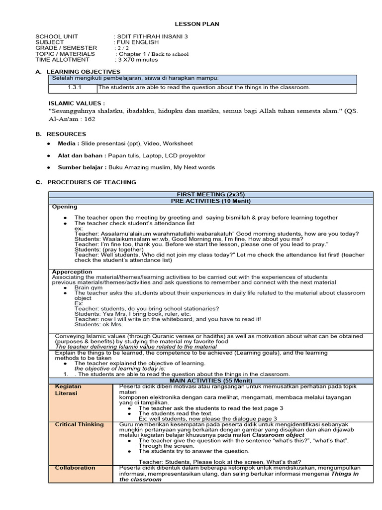 LP - Chapter 1 Back To School (Reading) | PDF | Hadith | Islamic Texts