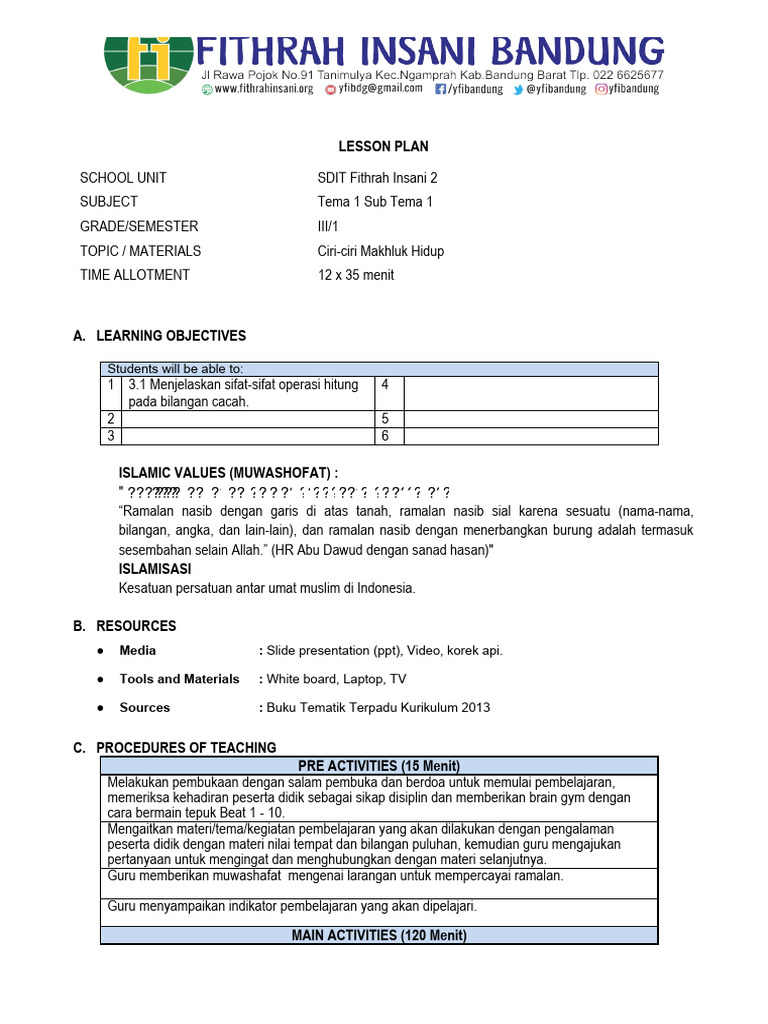 Salinan Format Lesson Plan (Modul Ajar) K13 | PDF