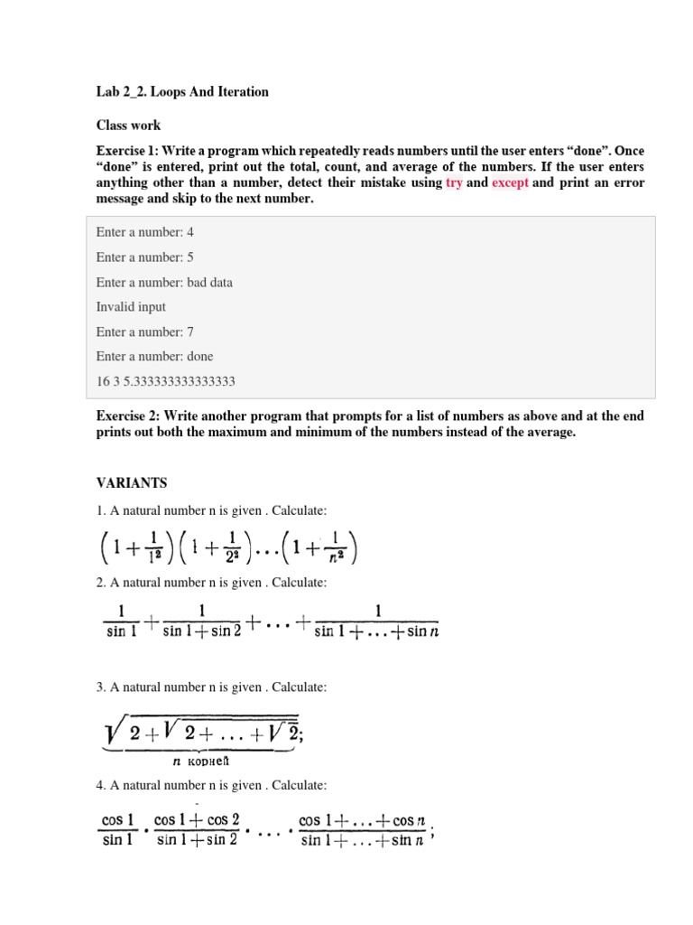 Loops and Iteration Exercises in Python | PDF