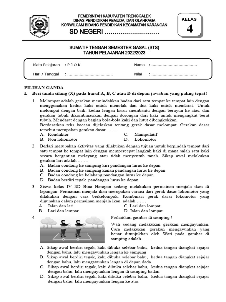 PTS Pjok KLS 4 SMT 1 TH 2022-2023 | PDF