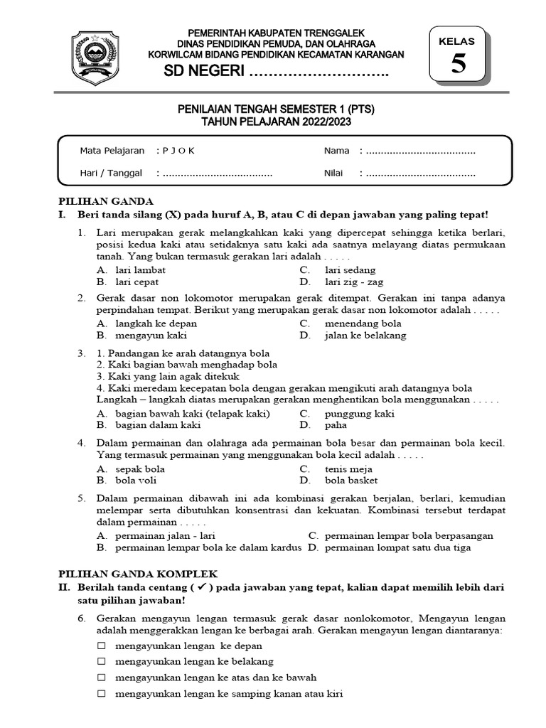 PTS Pjok KLS 5 SMT 1 TH 2022-2023 | PDF