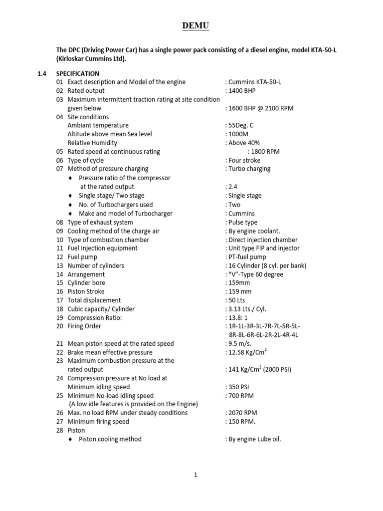 Demu Specification & Systems | PDF | Turbocharger | Pump