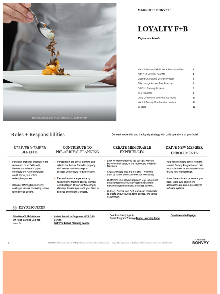 Loyalty F+B: Reference Guide | PDF | Marriott International | Hotel