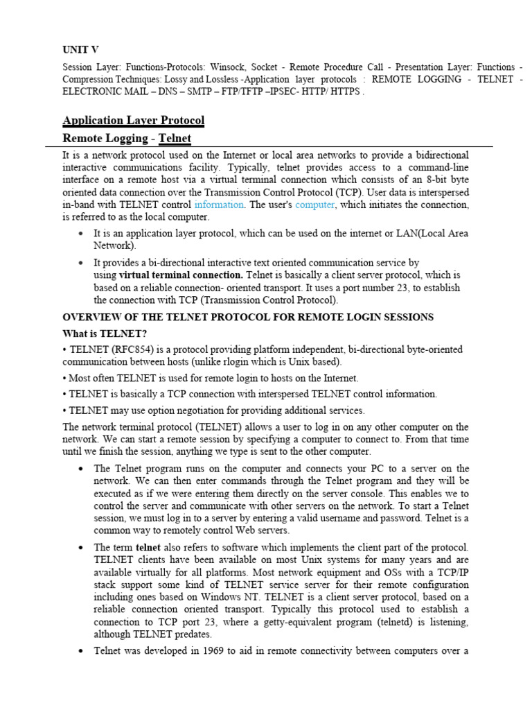 Unit 5 | PDF | File Transfer Protocol | Port (Computer Networking)