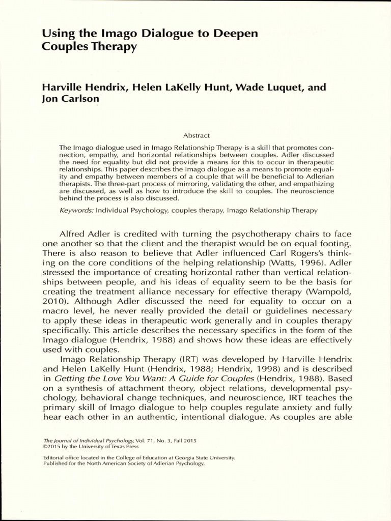(Hendrix & Hunt) Using The Imago Dialogue To Deepen Cuouples Therapy ...
