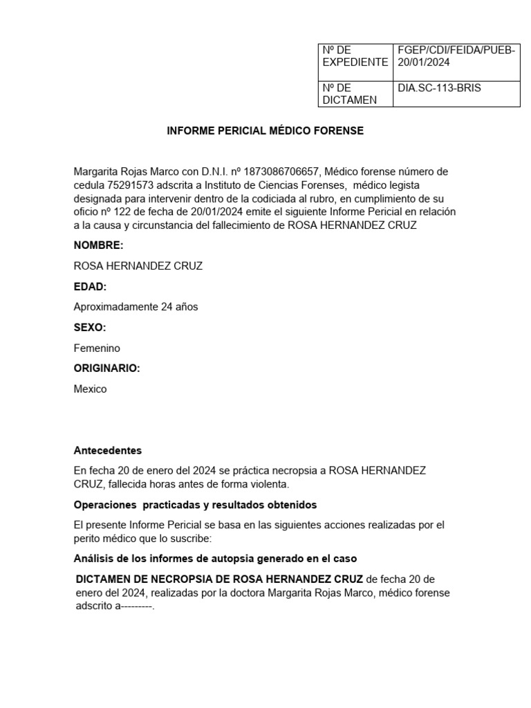 INFORME PERICIAL MÉDICO FORENSE Penal | Descargar gratis PDF | Lesión | Especialidades Medicas