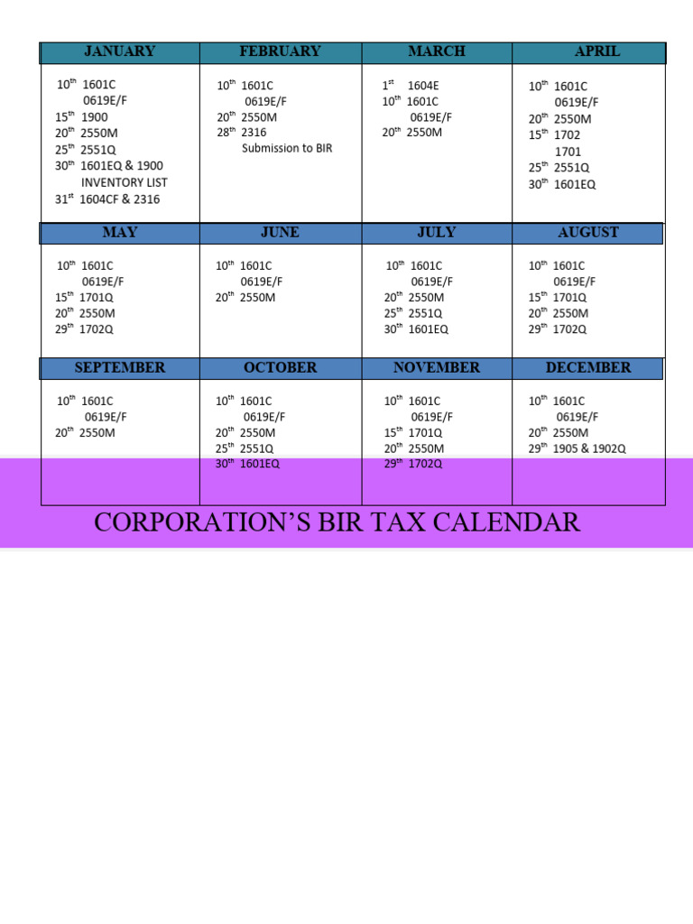 Tax Calendar | PDF
