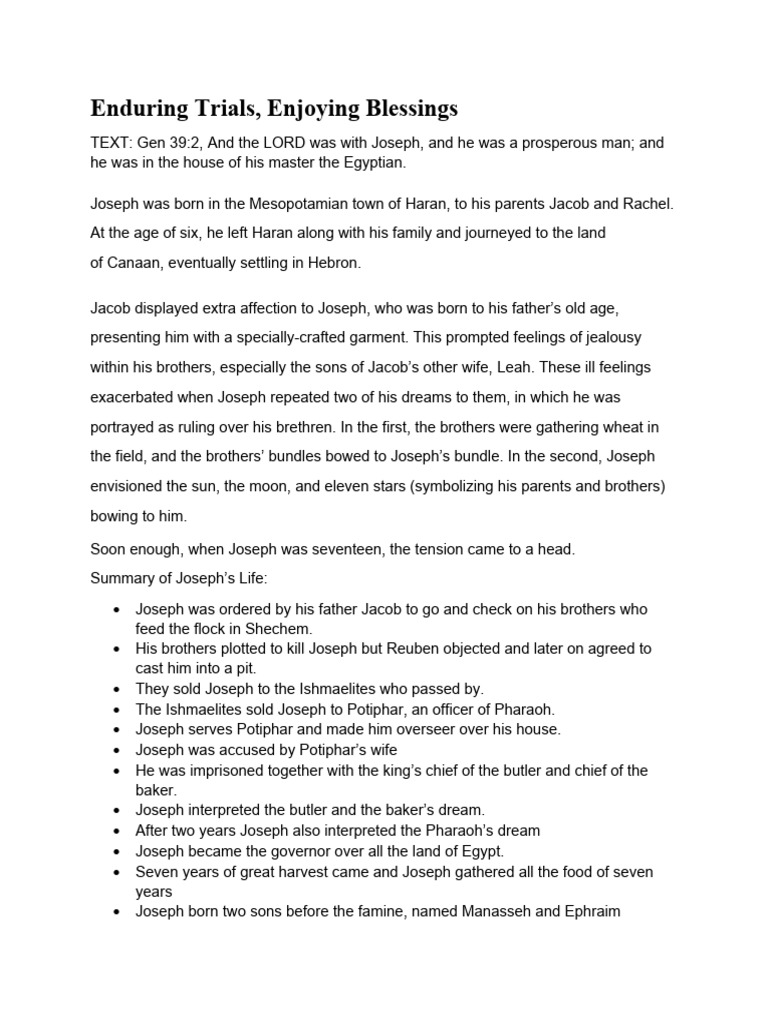 Enduring Trials-Enjoying Blessings | PDF | Jacob | Torah People