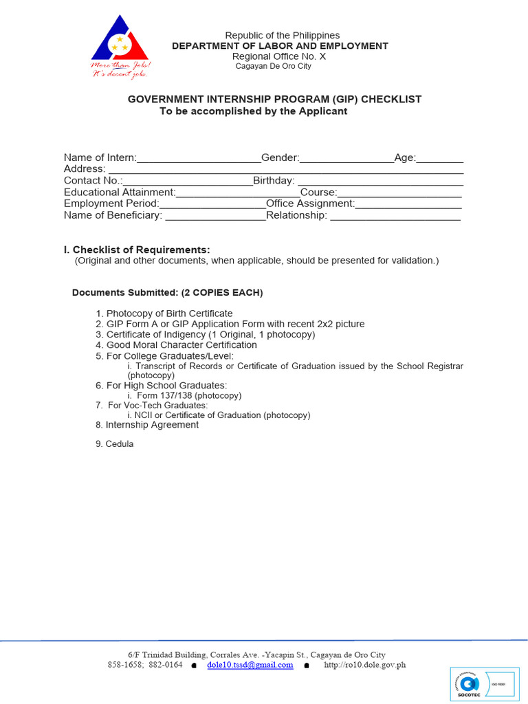 GIP Checklist | PDF