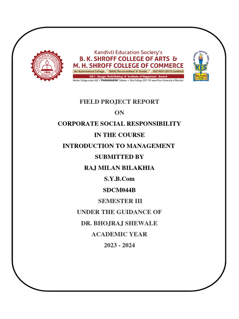 Field Projects - Cover Page & Certificates | PDF | Business | Art