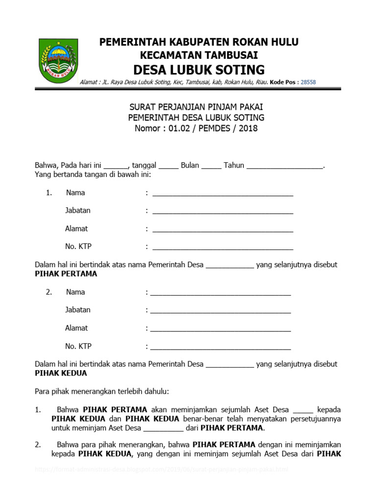 Surat Perjanjian Pinjam Pakai | PDF