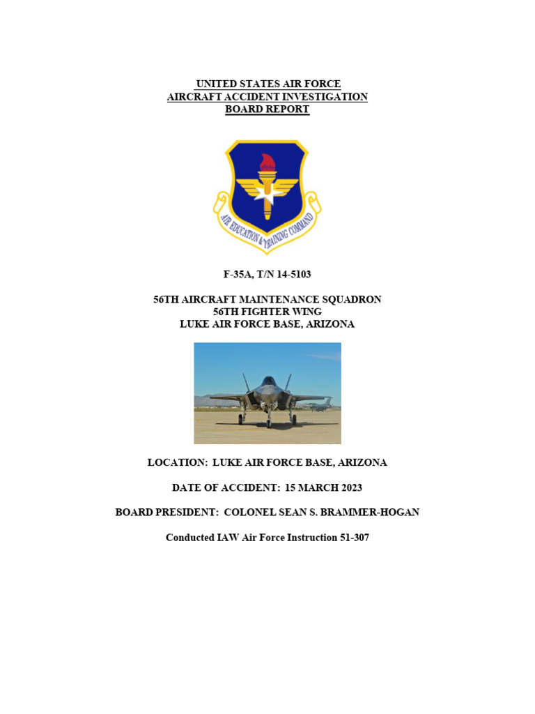 15 MAR 2023, AETC, F-35A, Luke AFB, AIB Report | PDF | Lockheed Martin ...