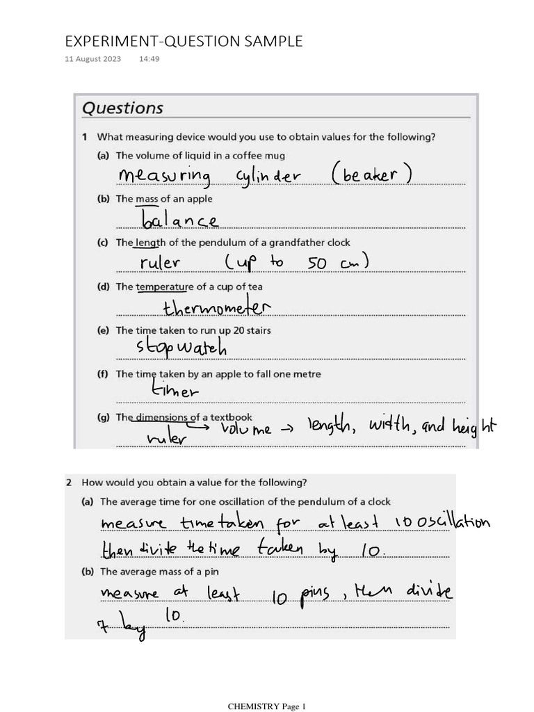 Experiment-Question Sample | PDF