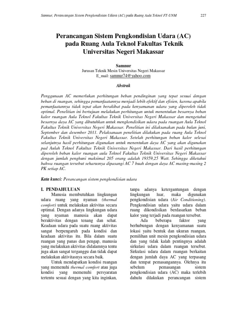 Perancangan AC Aula Teknol FT-UNM | PDF